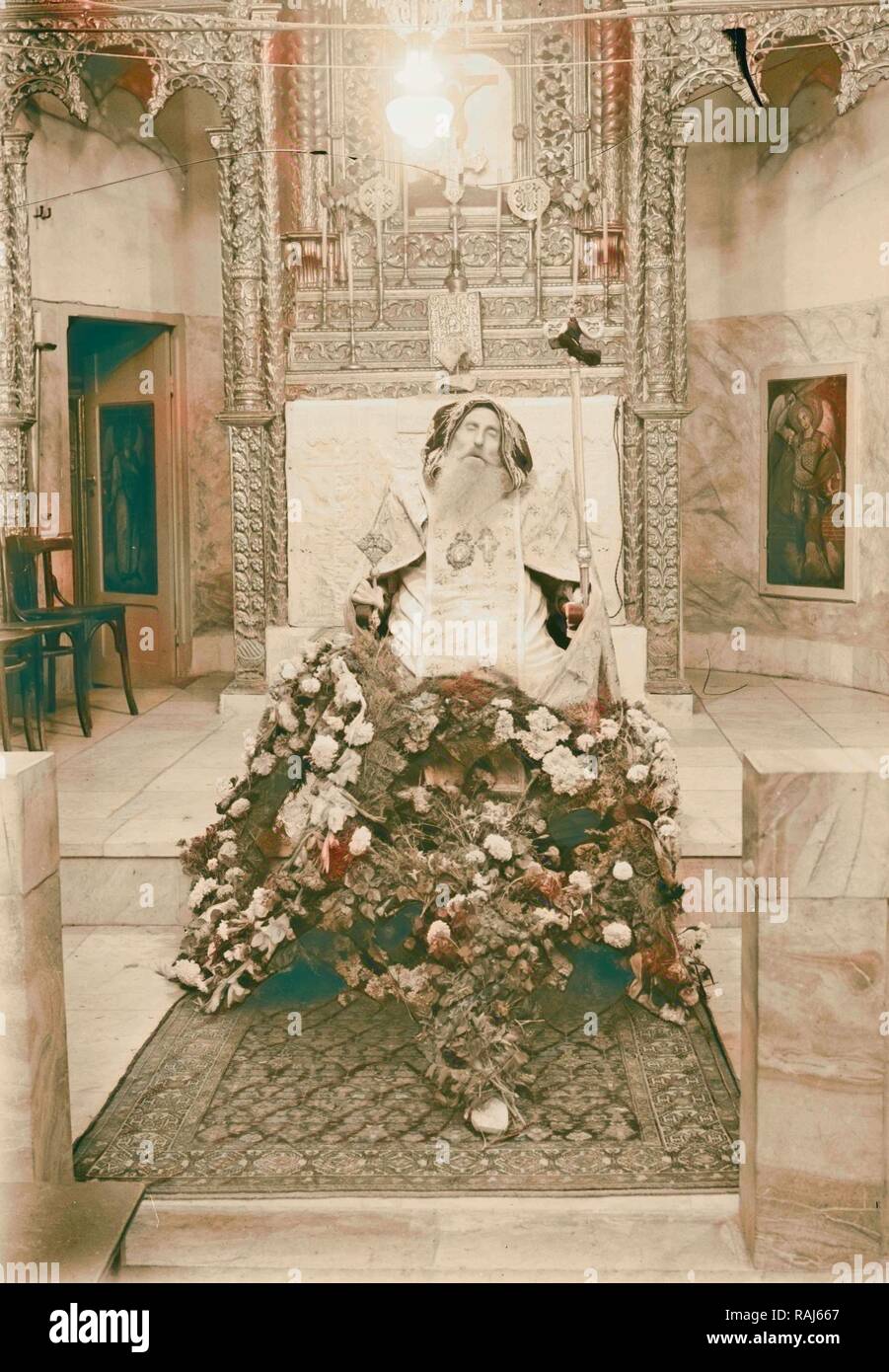 Syrian bishop's remains (funeral). Corpse seated in church. 1940 ...
