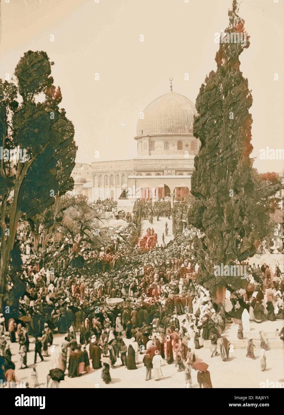 Temple area, Mosque of Omar, Dome of the Rock, Crowds at the Mosque of ...