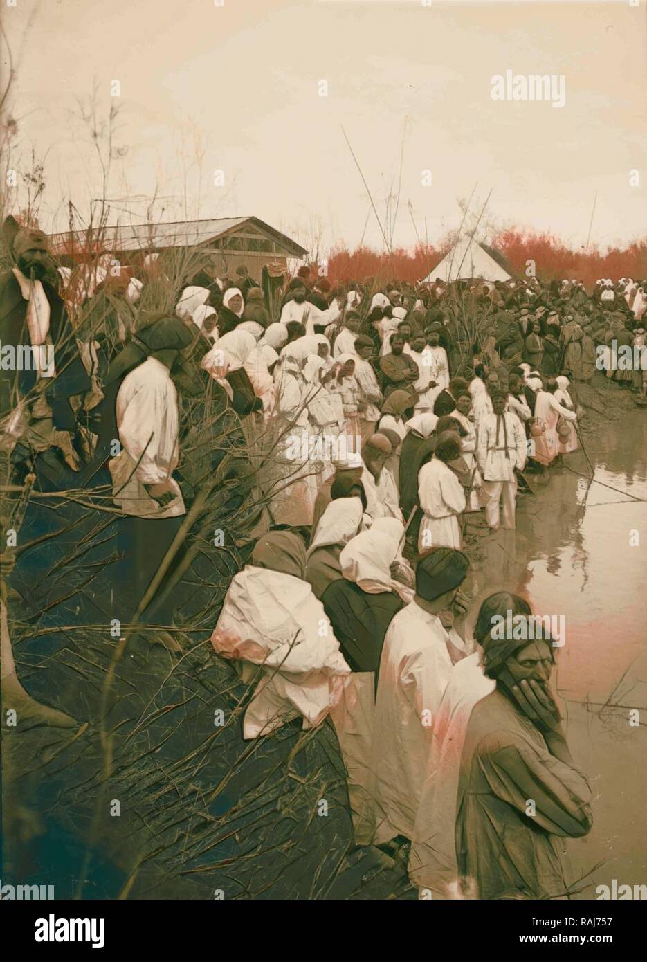 Road to Jericho, Jordan, Russian pilgrims at the River Jordan in their ...