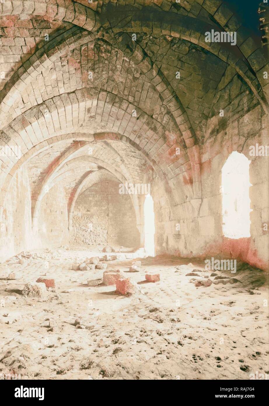 Athlit Ruins from the beach. Buttress wall close to the sea 1934, Ruins ...