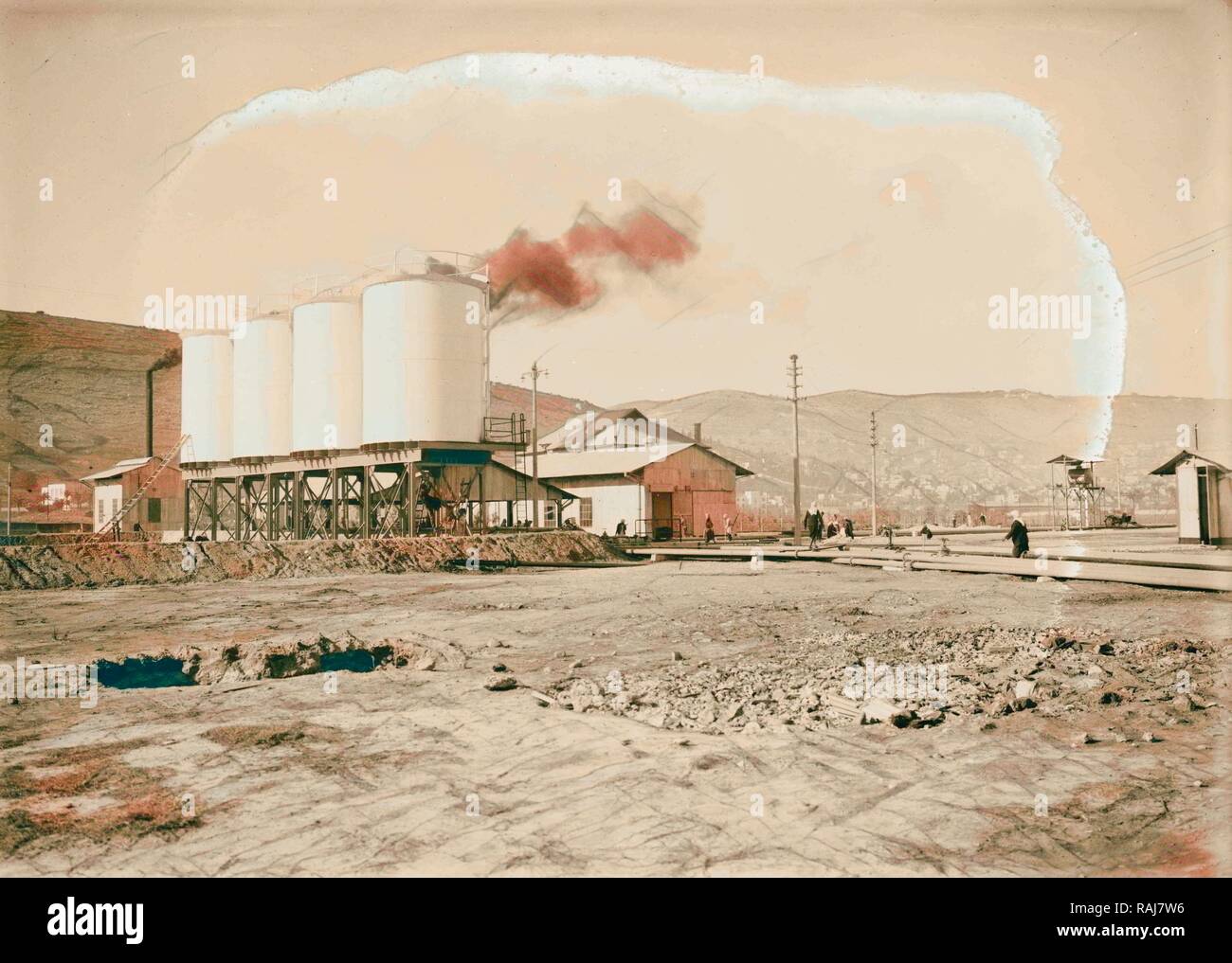Shell oil tanks near Haifa. Other smaller tanks in Shell Co. yard. 1934 ...