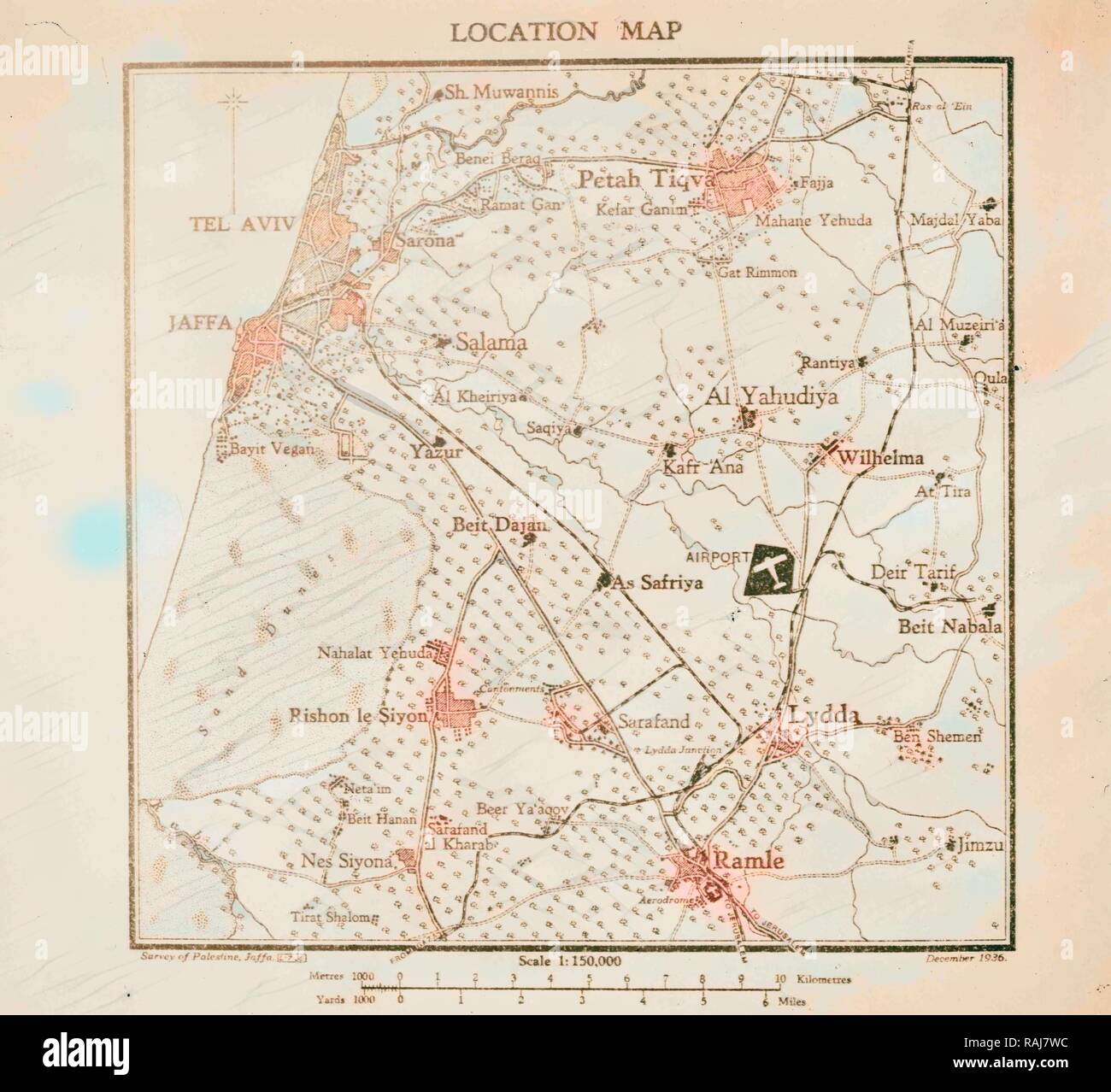 Location map of Lydda aerodrome. 1934, Israel, Lod. Reimagined by Gibon ...