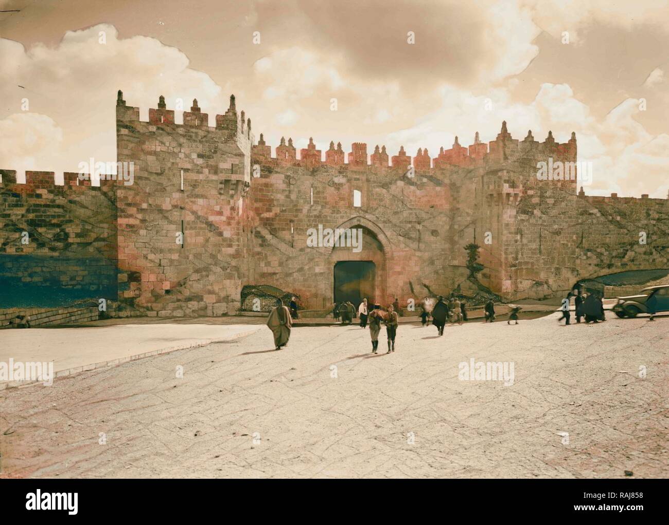 Damascus Gate after clearance. 1934, Jerusalem, Israel. Reimagined by ...