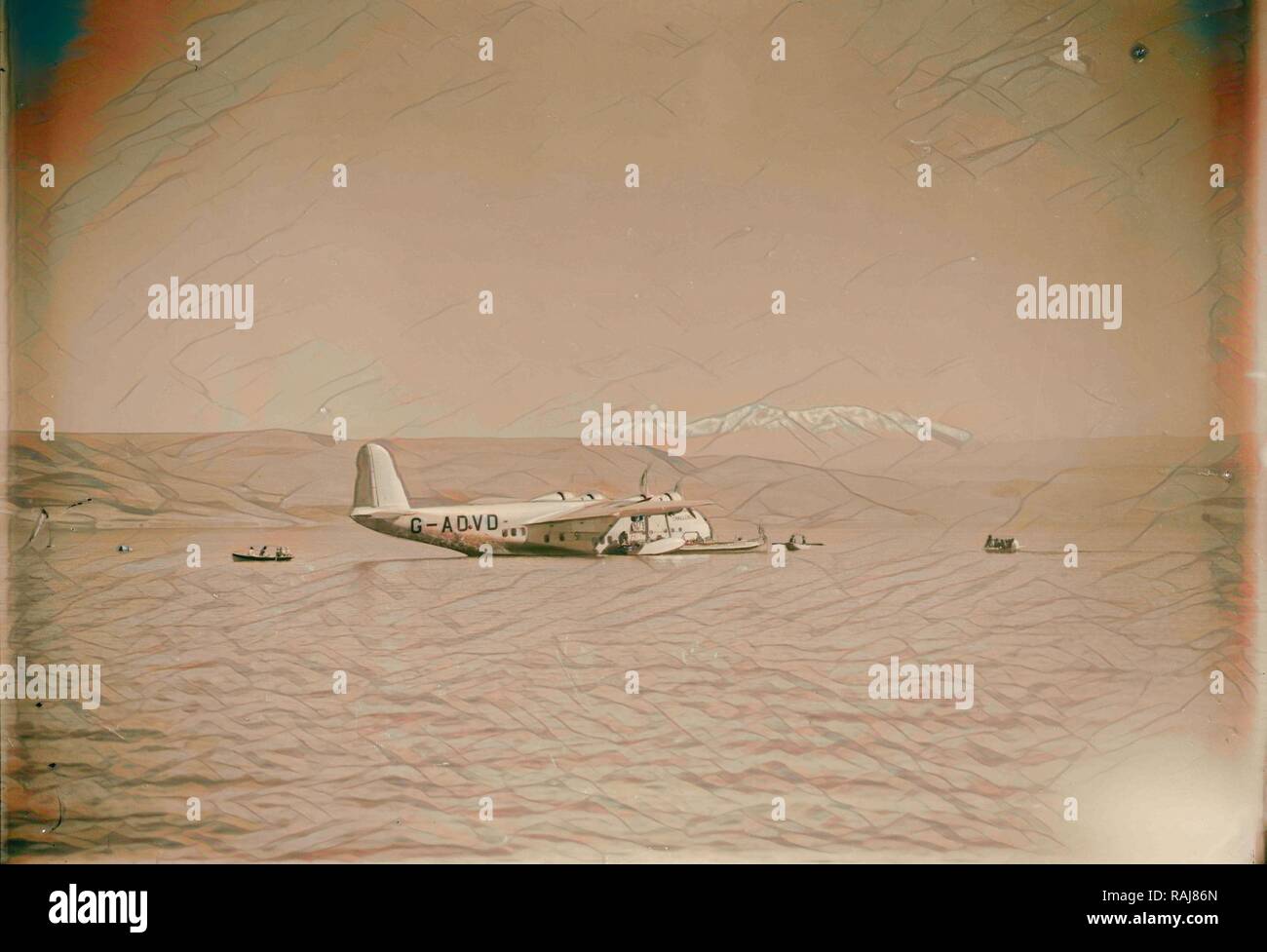 Lido, Flying boat 'Clio' on the lake with snow-capped Hermon 1934 ...