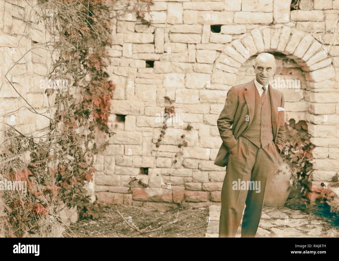 Sir Harold MacMichael, High Commissioner for Palestine at sunken garden ...