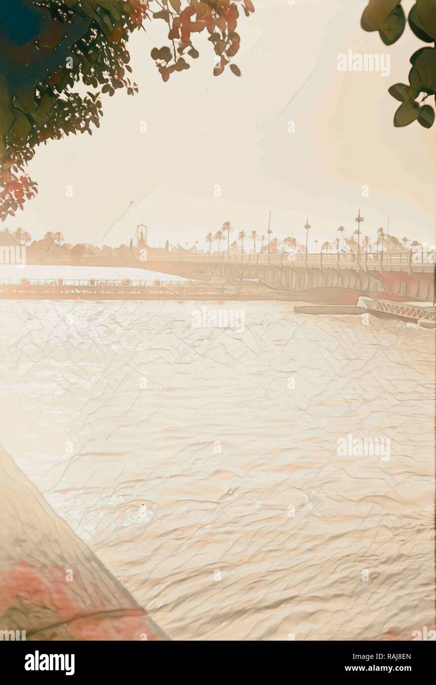 Egypt. River scenes. The Nile. Kasr-en-Nil. Looking along the bridge ...