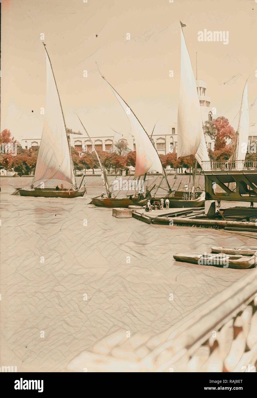 Egypt. River scenes. The Nile. Boats passing through open bridge. 1934 ...