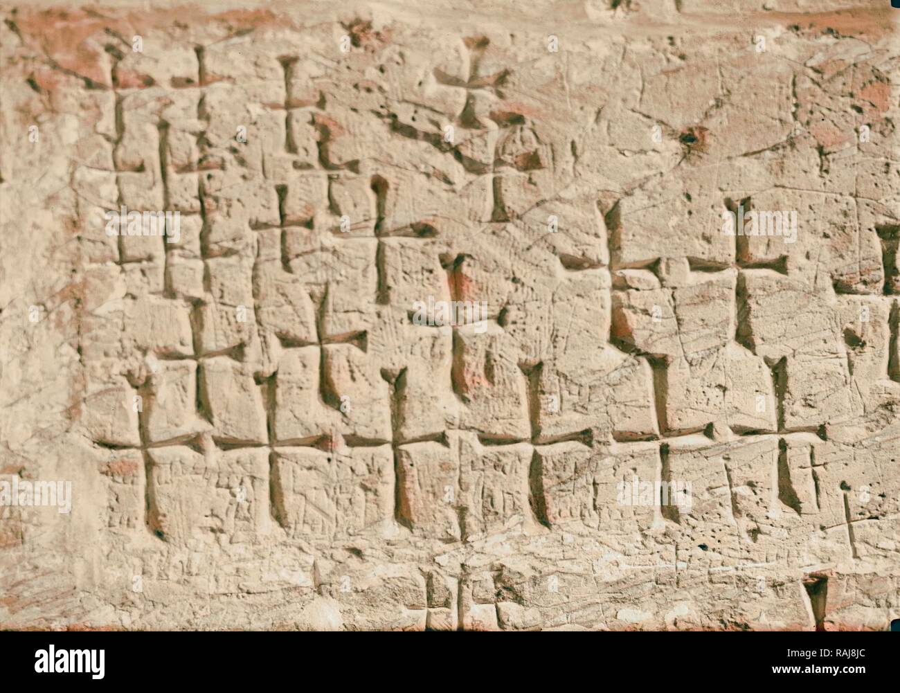 Repair work in Church of the Holy Sepulchre Details of crosses cut in ...