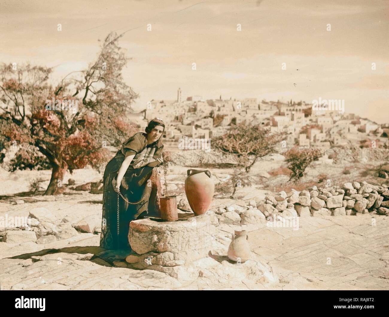 Bethlehem from south with woman figure (Sofie) at the well clad in ...