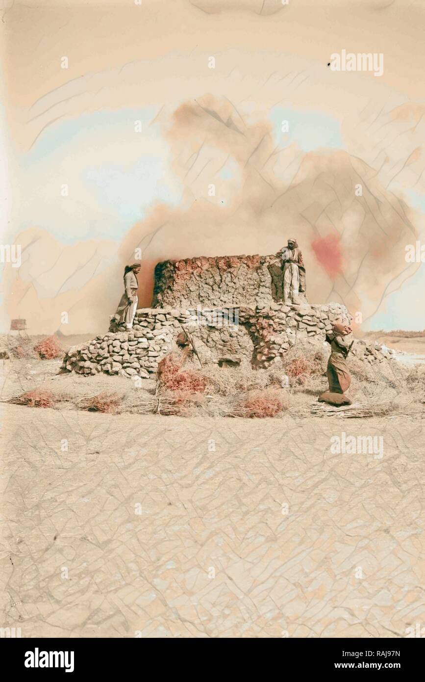 Lime-kiln burning thorns, Homs 1900, Syria, Ḥimṣ. Reimagined by Gibon ...