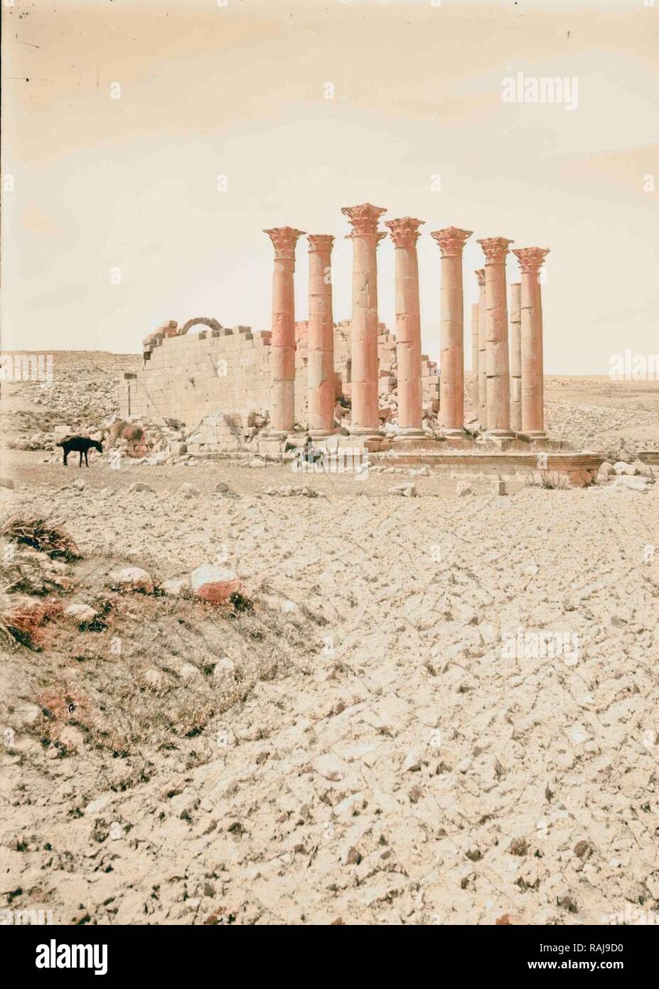 East of the Jordan and Dead Sea. Temple of the Sun, Jerash 1900, Jordan ...