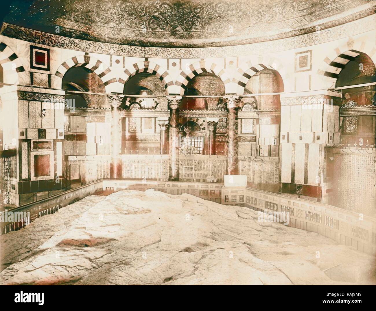 Jerusalem El-Kouds The Rock in Mosque of Omar, Dome of the Rock. 1898 ...
