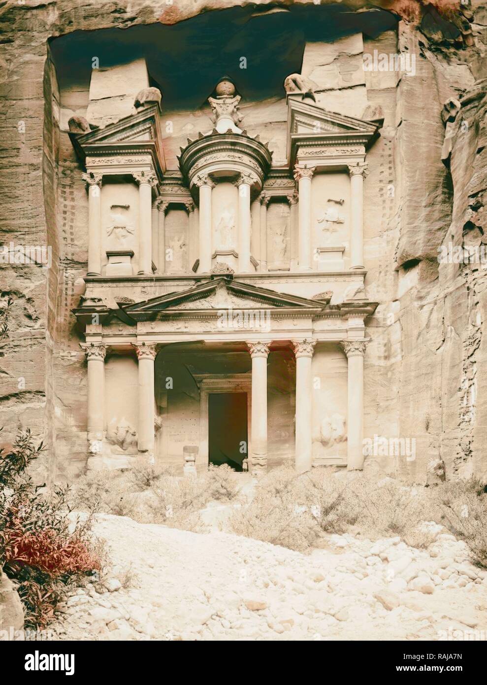 Petra. Front view of Temple of el-Khazneh. 1898, Jordan, Petra (Extinct ...