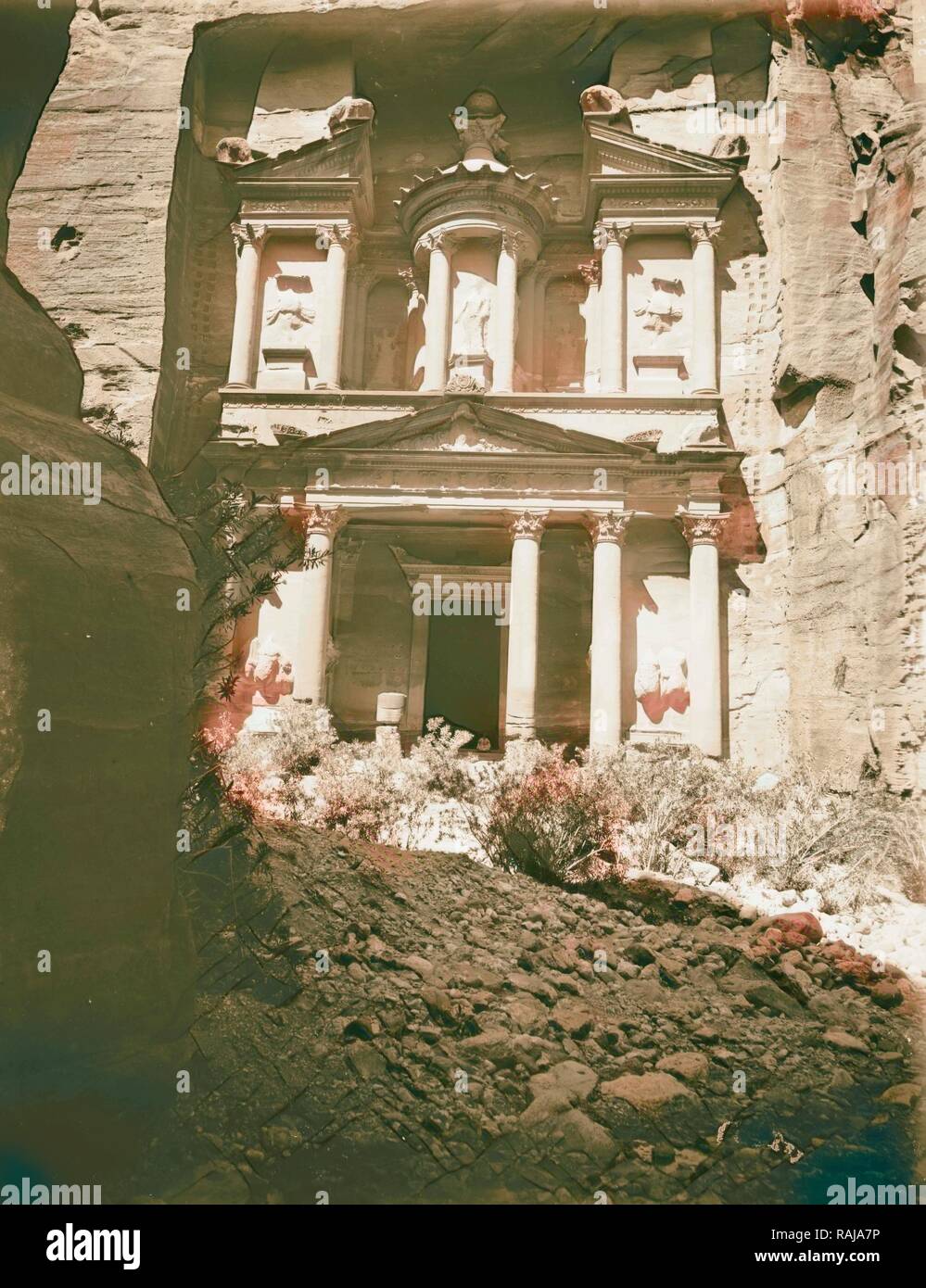 Petra. Front view of Temple of el-Khazneh. 1898, Jordan, Petra (Extinct ...