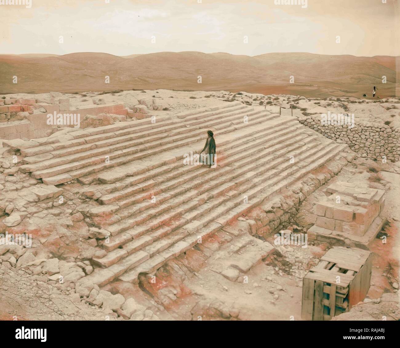 The excavations at Samaria. Stairway to Roman temple 1900, Israel ...