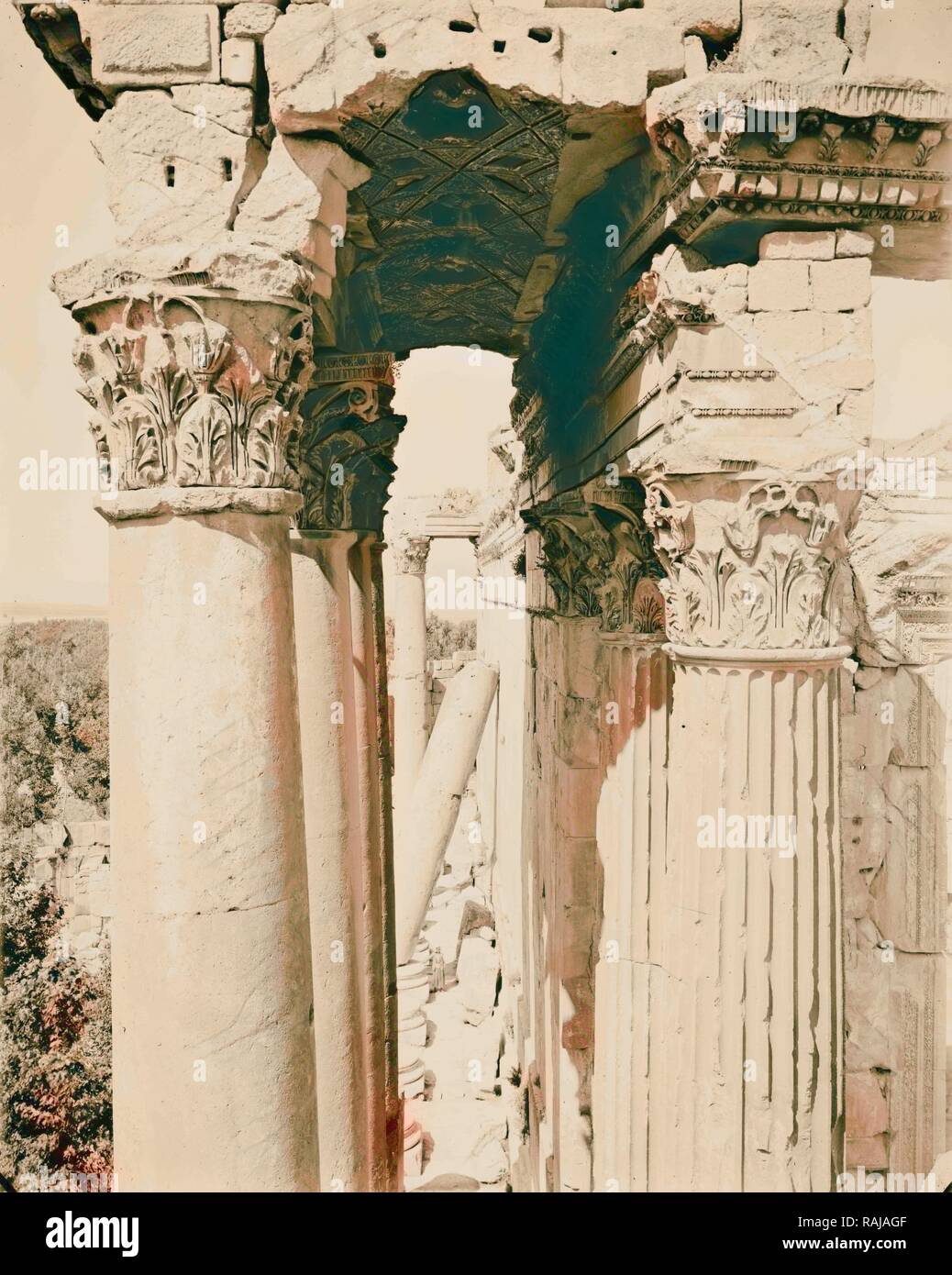 Temple of Bacchus, Baalbek. 1898, Lebanon. Reimagined by Gibon. Classic ...