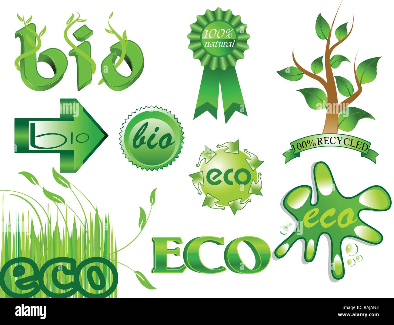 Collection Eco Design Elements, Isolated On White Background, Vector ...