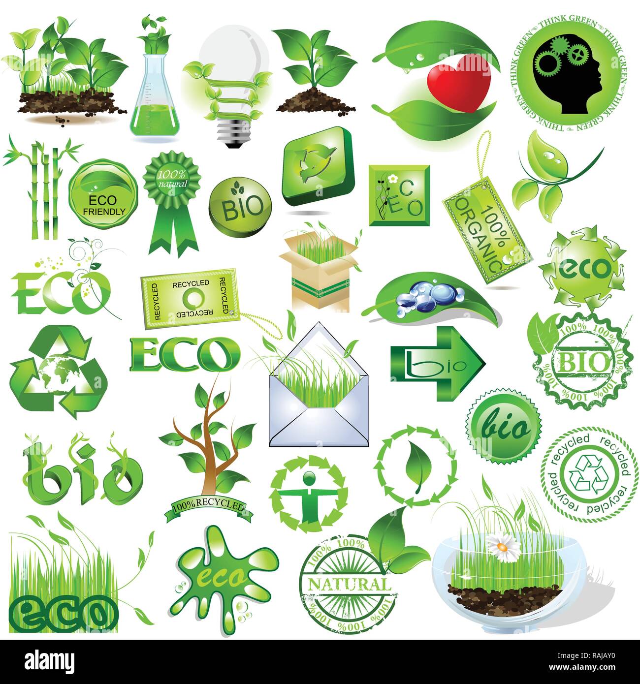 Collection Eco Design Elements, Isolated On White Background, Vector ...