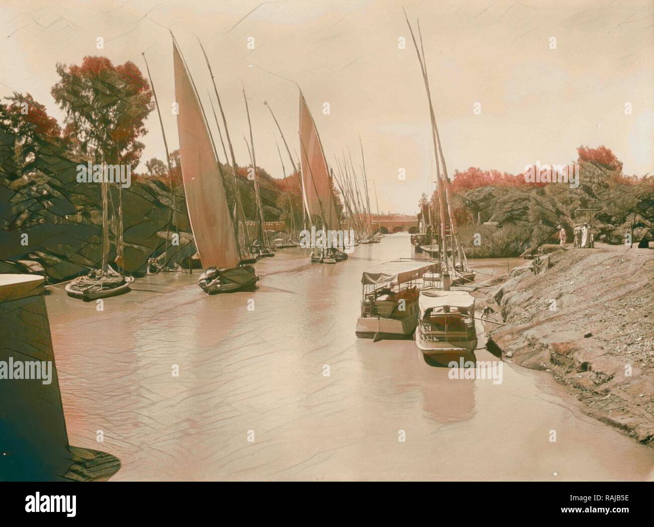 Egypt, boats on river. 1898, Egypt. Reimagined by Gibon. Classic art ...