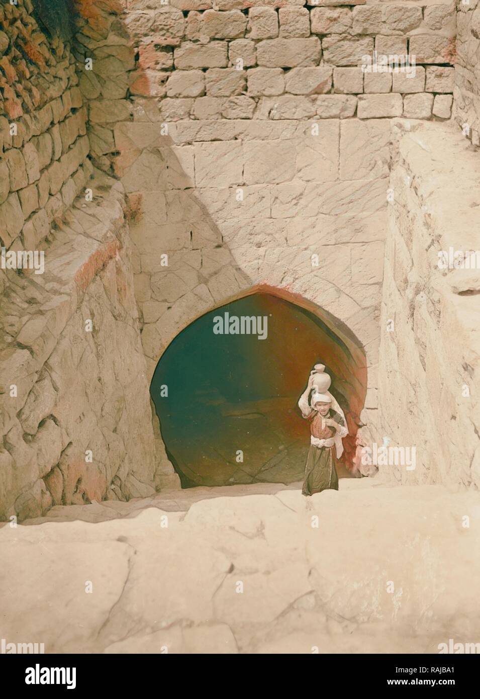 Valleys of Jehoshaphat and Hinnom. Virgin's Fountain. Photo shows the ...