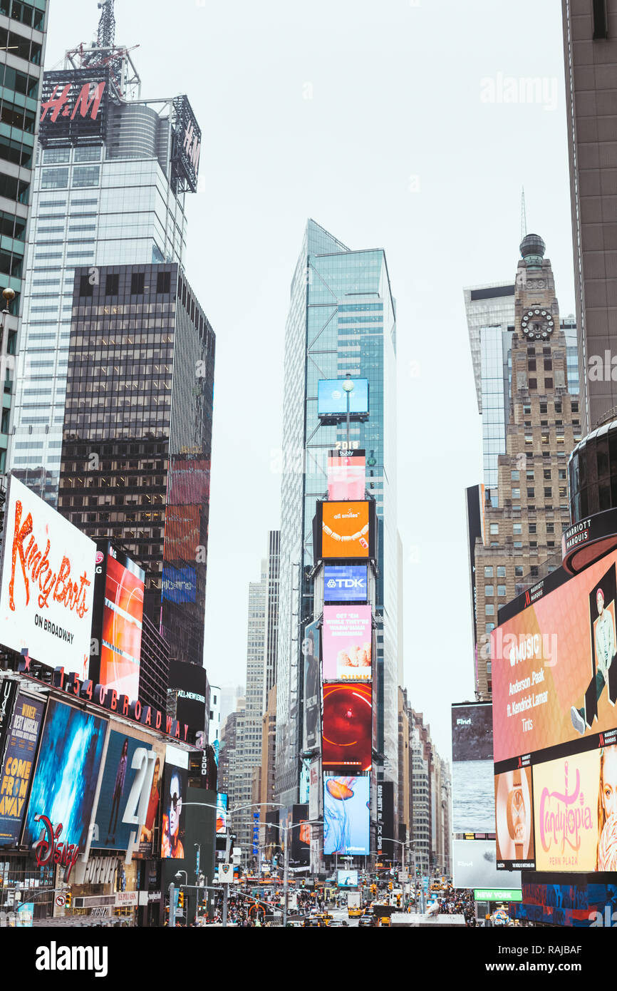 TIMES SQUARE, NEW YORK, USA - OCTOBER 8, 2018: skyscrapers and ...