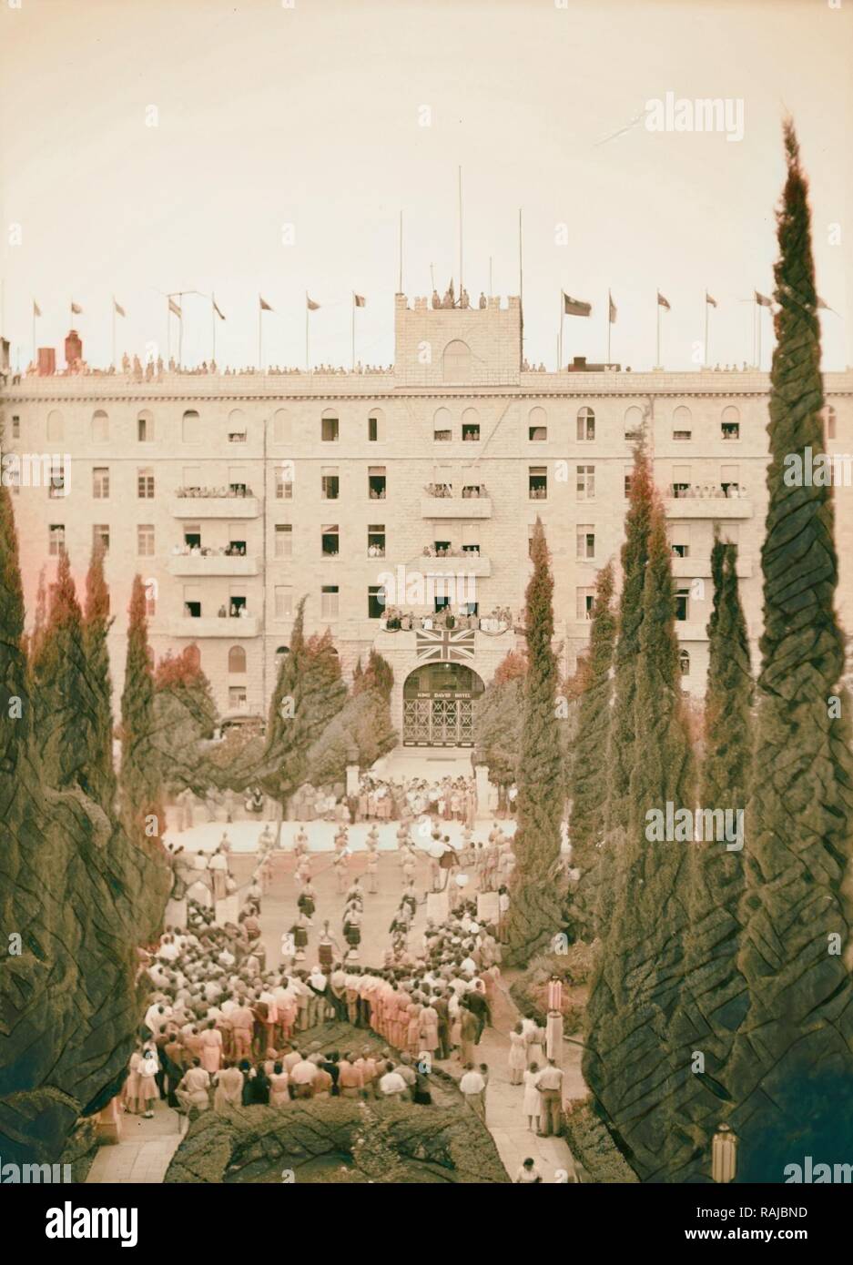 V.J. Day, sounding of the retreat in front of King David Hotel, Aug. 15 ...