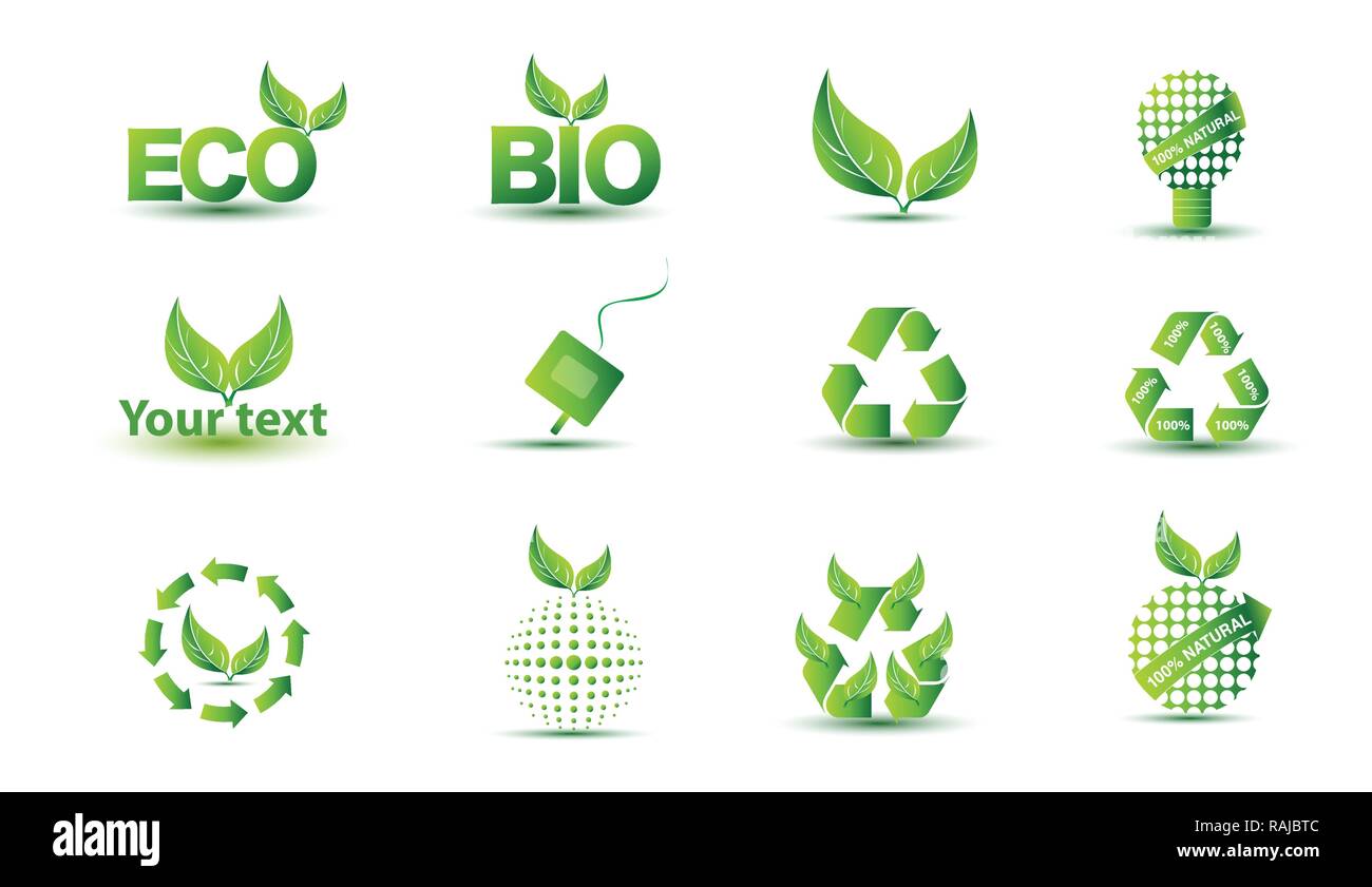 Collection Eco Design Elements, Isolated On White Background, Vector ...