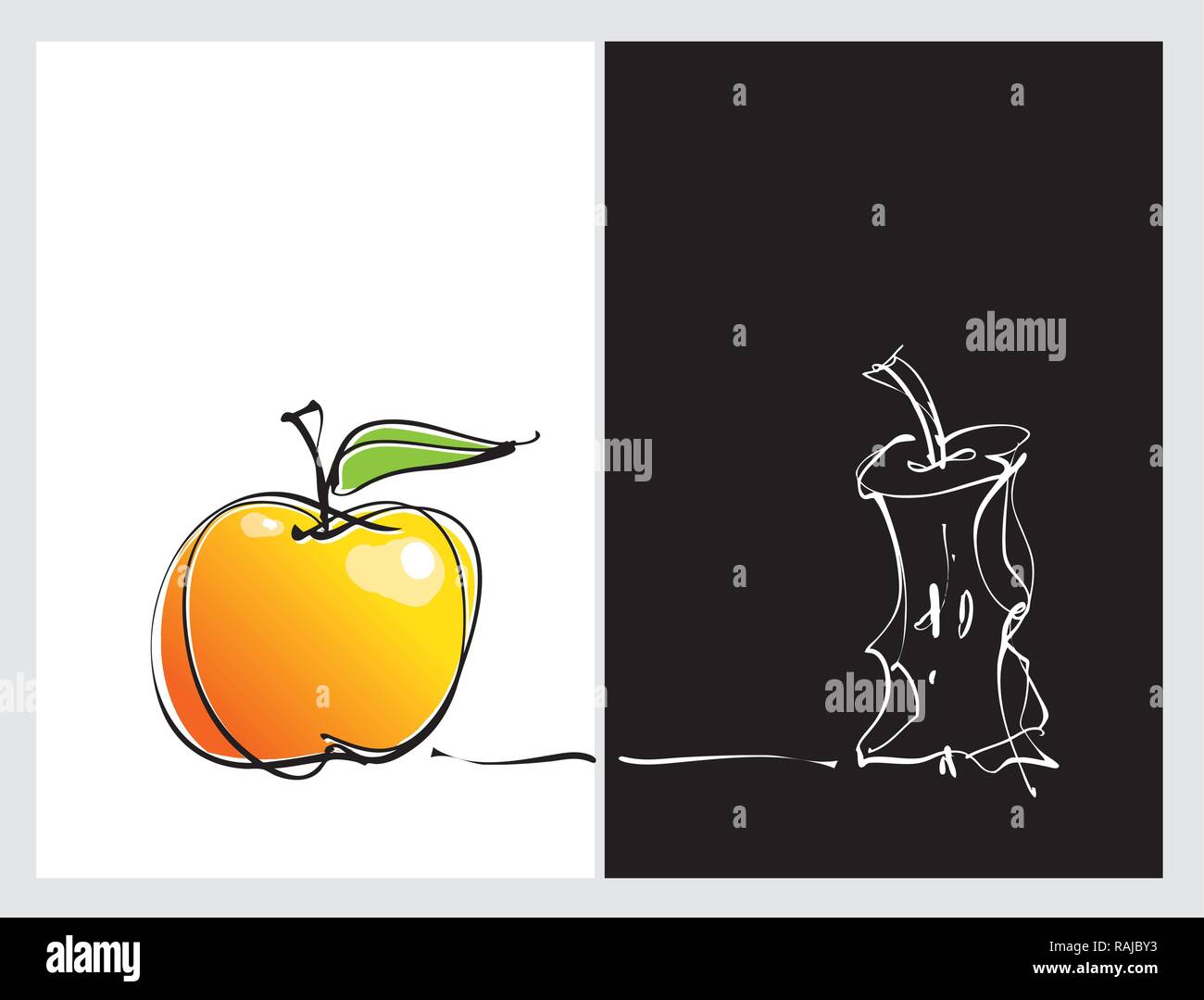 apple concept, contrast positive & negative (freehand drawing, vector ...