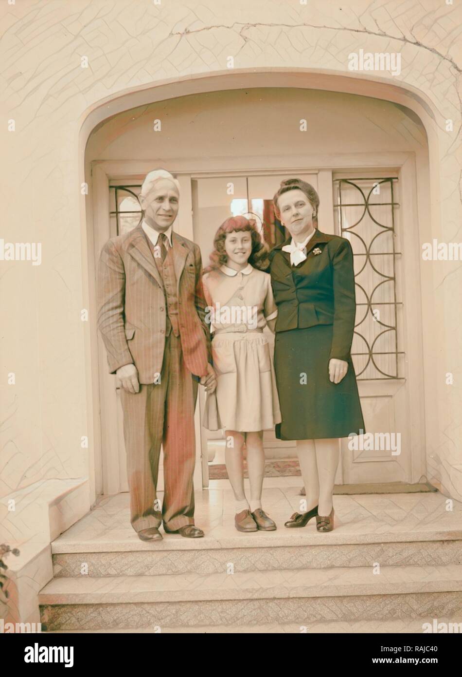 Stoltzfus family at main entrance to house, east side, closer. 1946 ...
