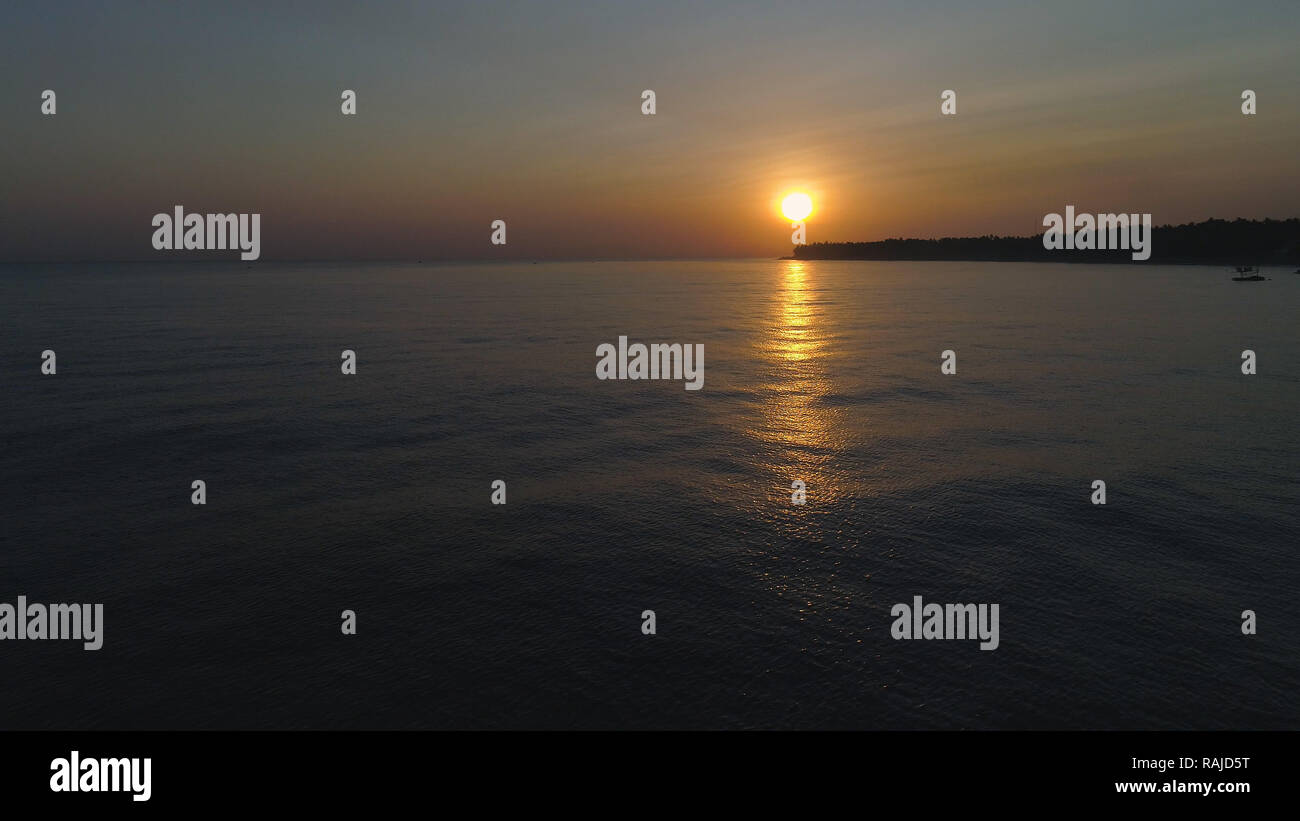 aerial view sunrise over ocean. seascape colorful sunrise over sea at ...