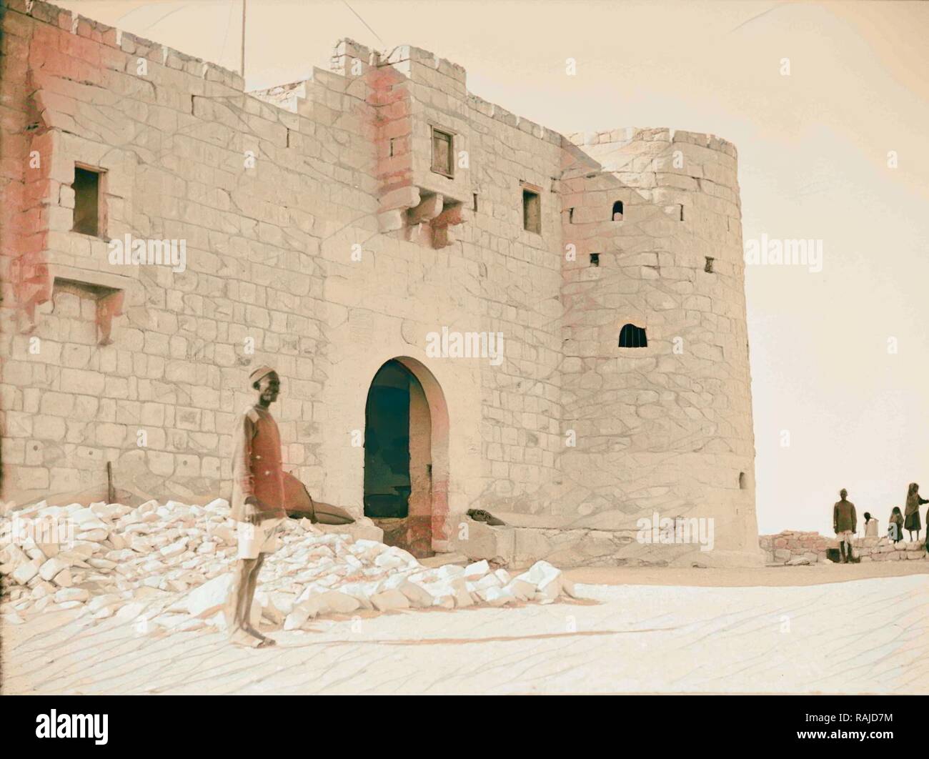 Nekhel. Ancient pilgrim fortress showing main entrance and corner tower ...