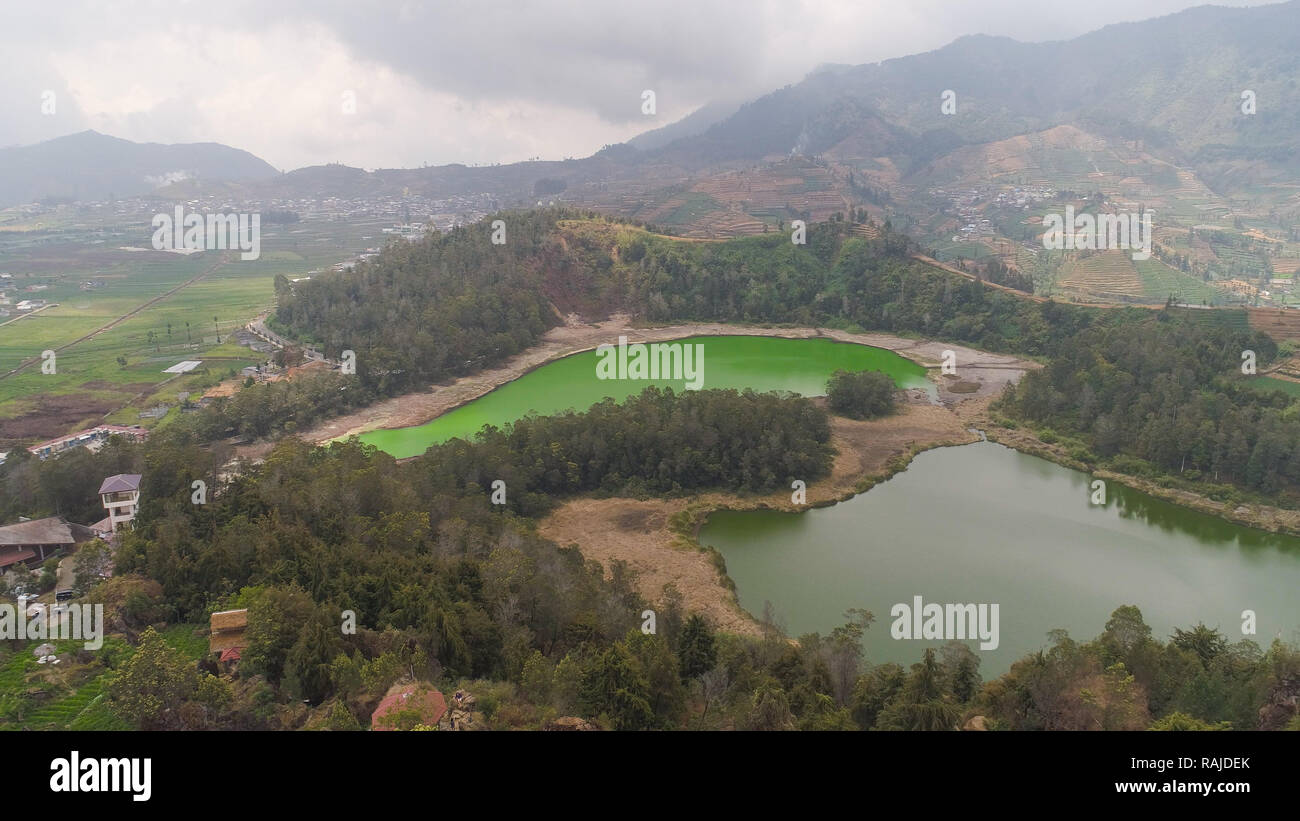 volcanic sulfur lake telaga warna in dieng plateau, java Indonesia ...