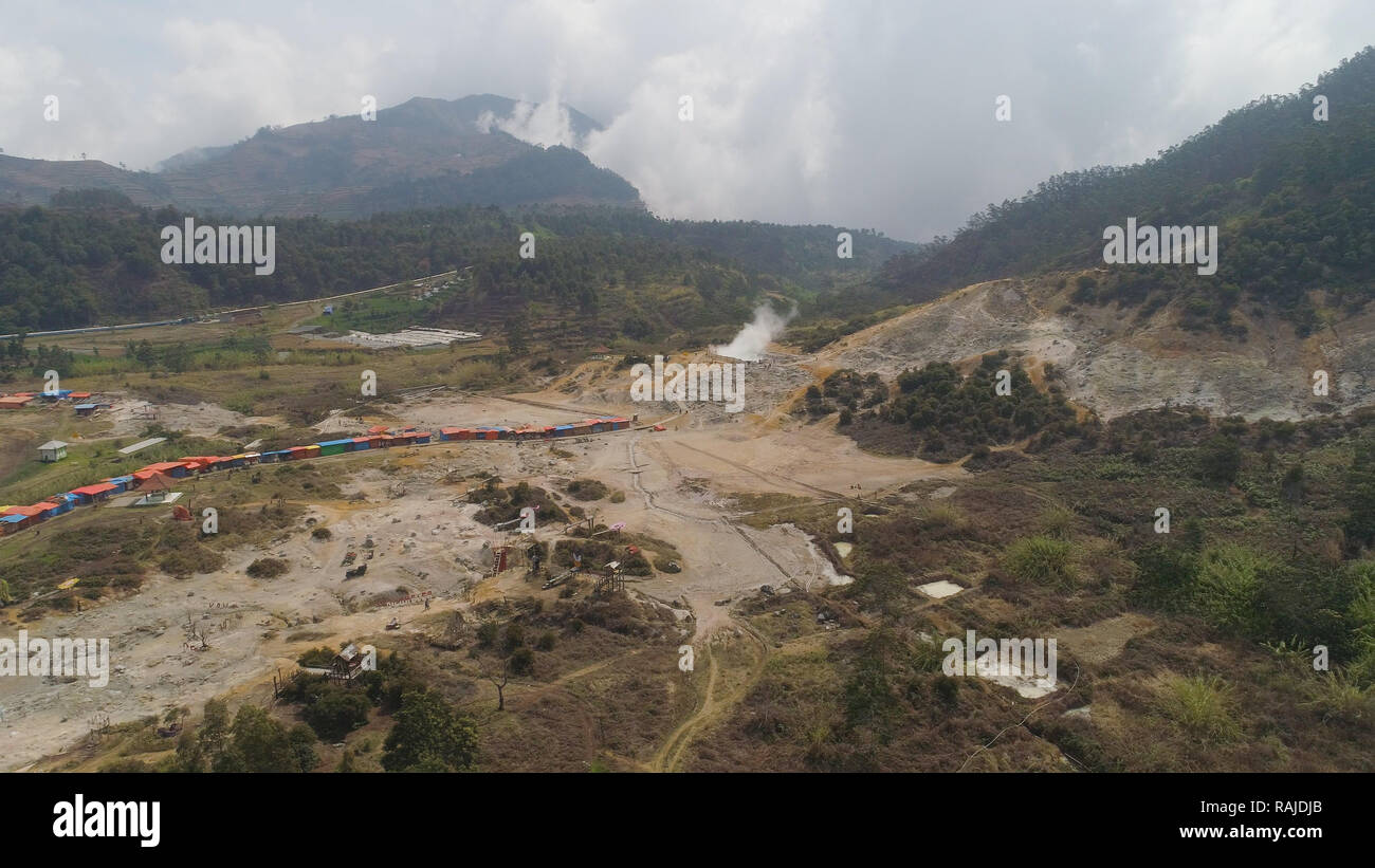 plateau with volcanic activity, mud volcano Kawah Sikidang, geothermal ...