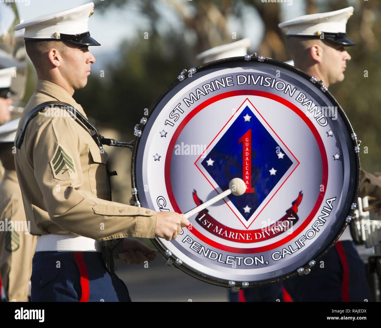 The 1st Marine Division Band performs during the 76th anniversary of ...
