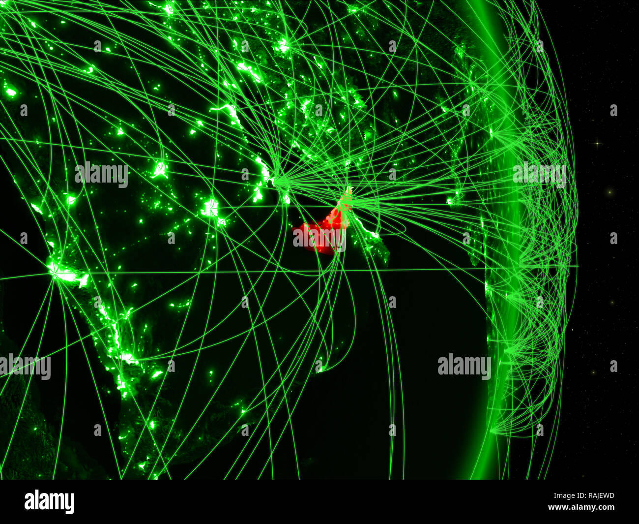 United Arab Emirates on green planet Earth with network. Concept of ...