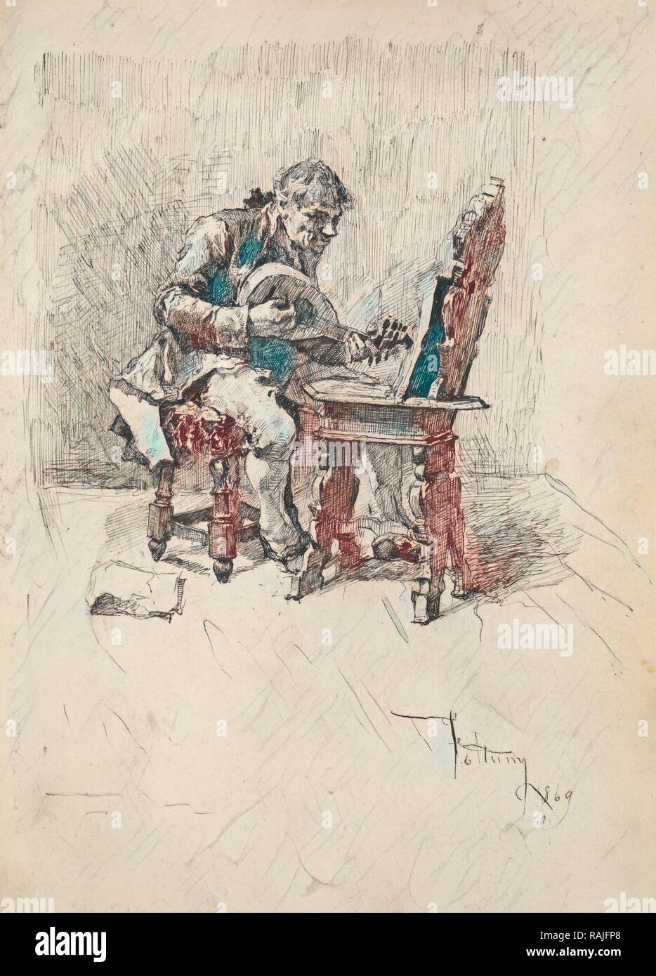 Seated musician, Album of drawings, Fortuny, Mariano, 1838-1874, ca ...