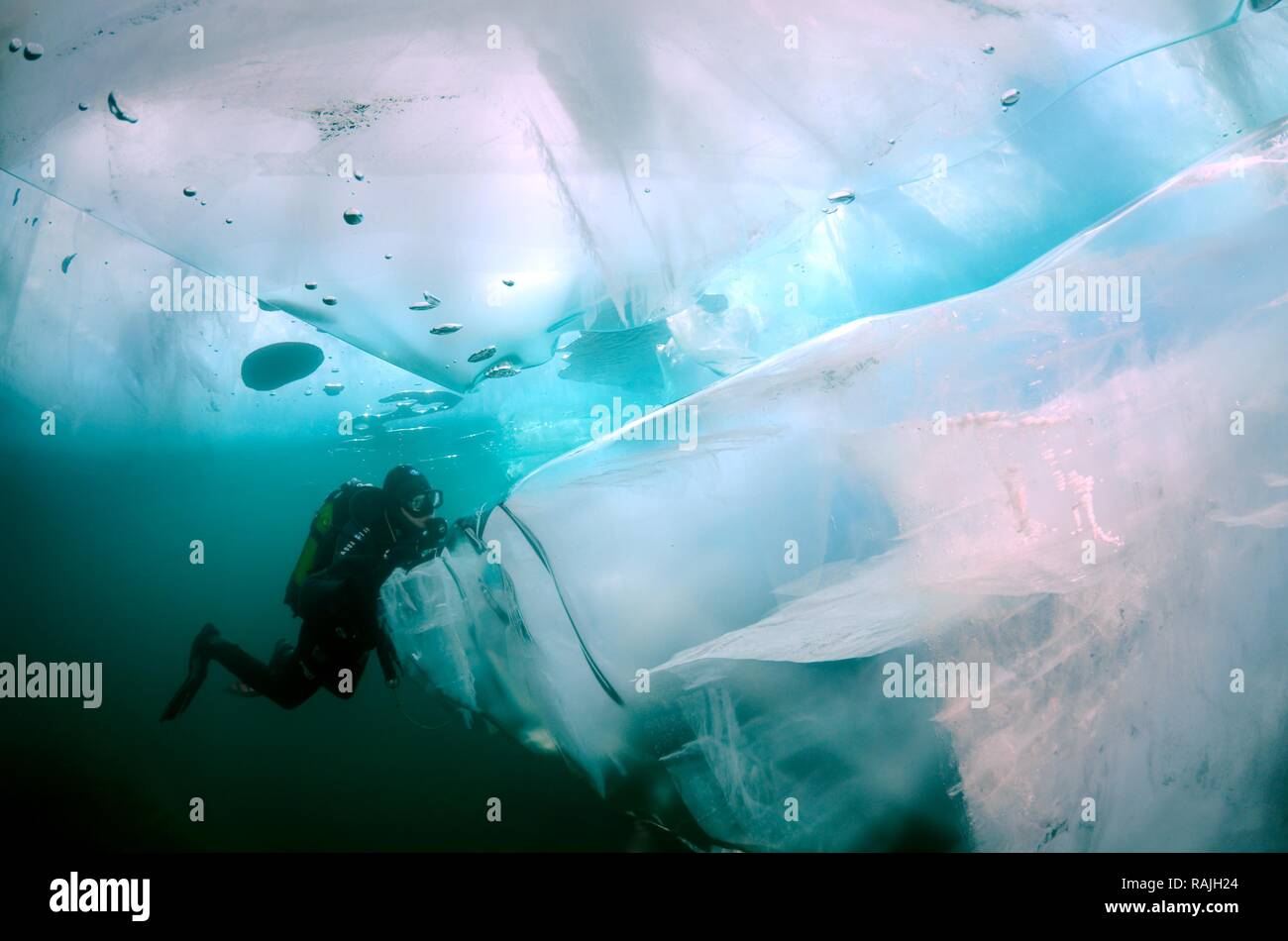 Ice diver diving into frozen lake hi-res stock photography and images ...