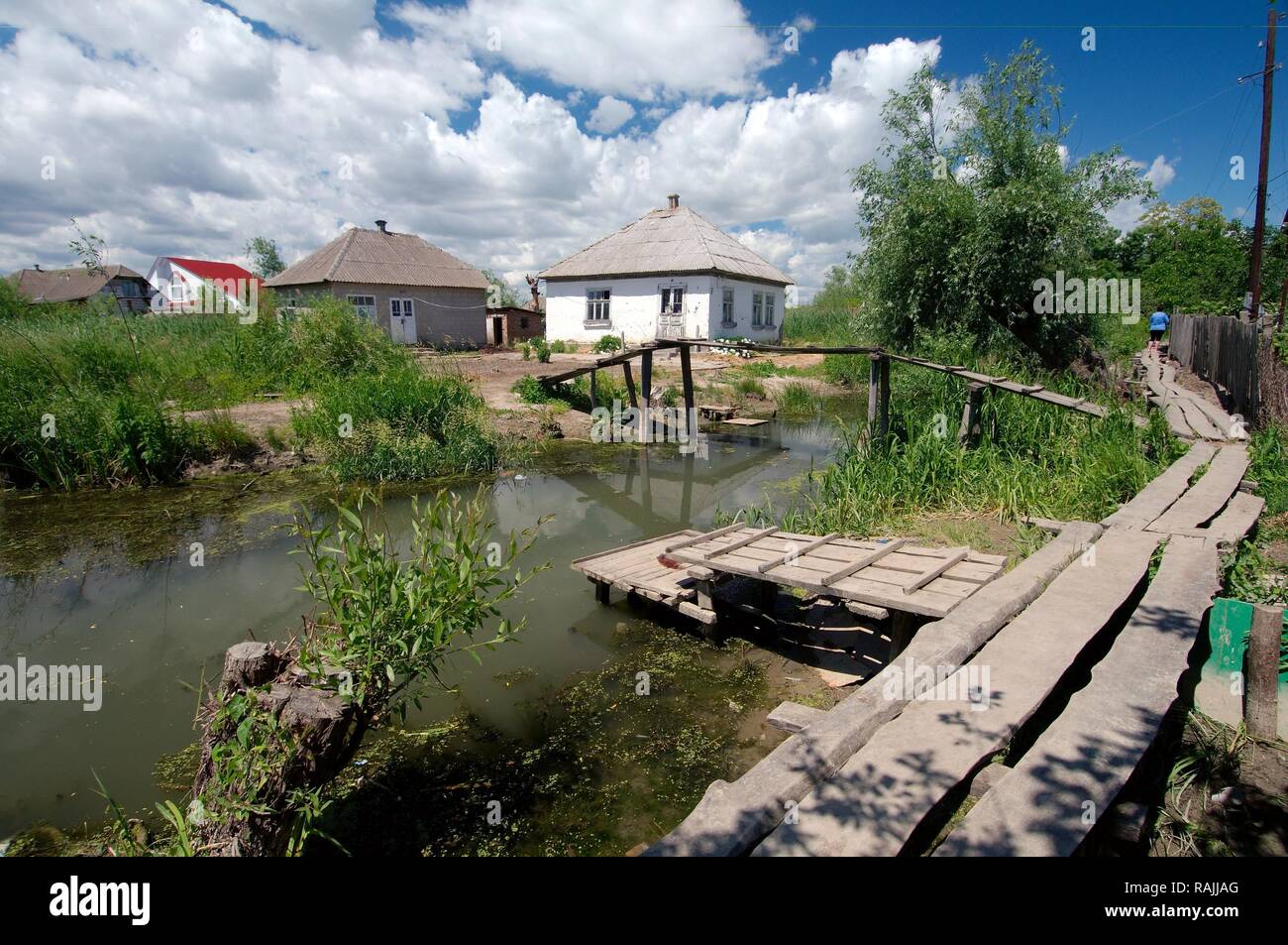 Canal in Vilkovo or Vylkove, also known as "Ukrainian Venice", Ukraine ...
