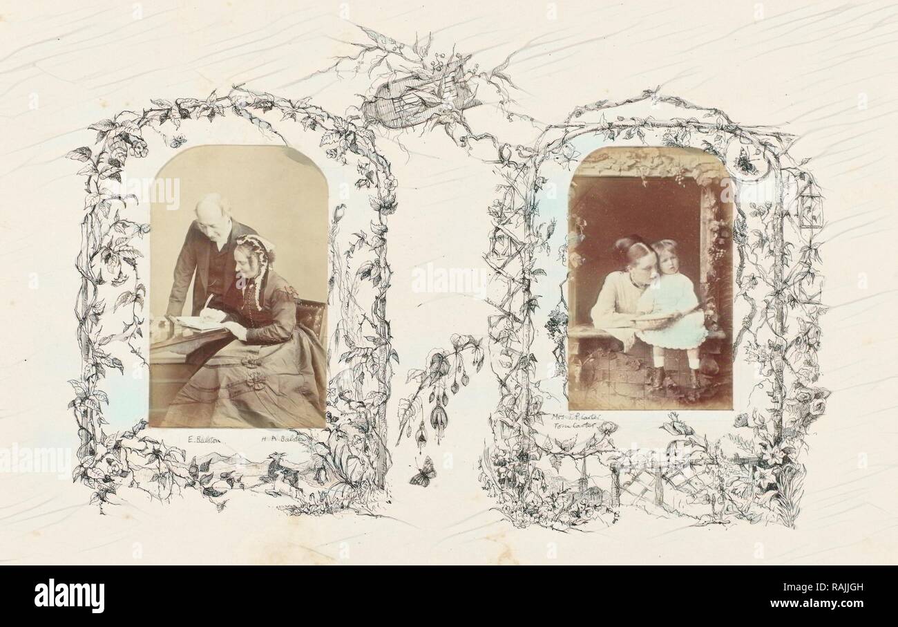 Portrait of Mrs. T. P. and Tom Carter at studio window, bordered by a ...