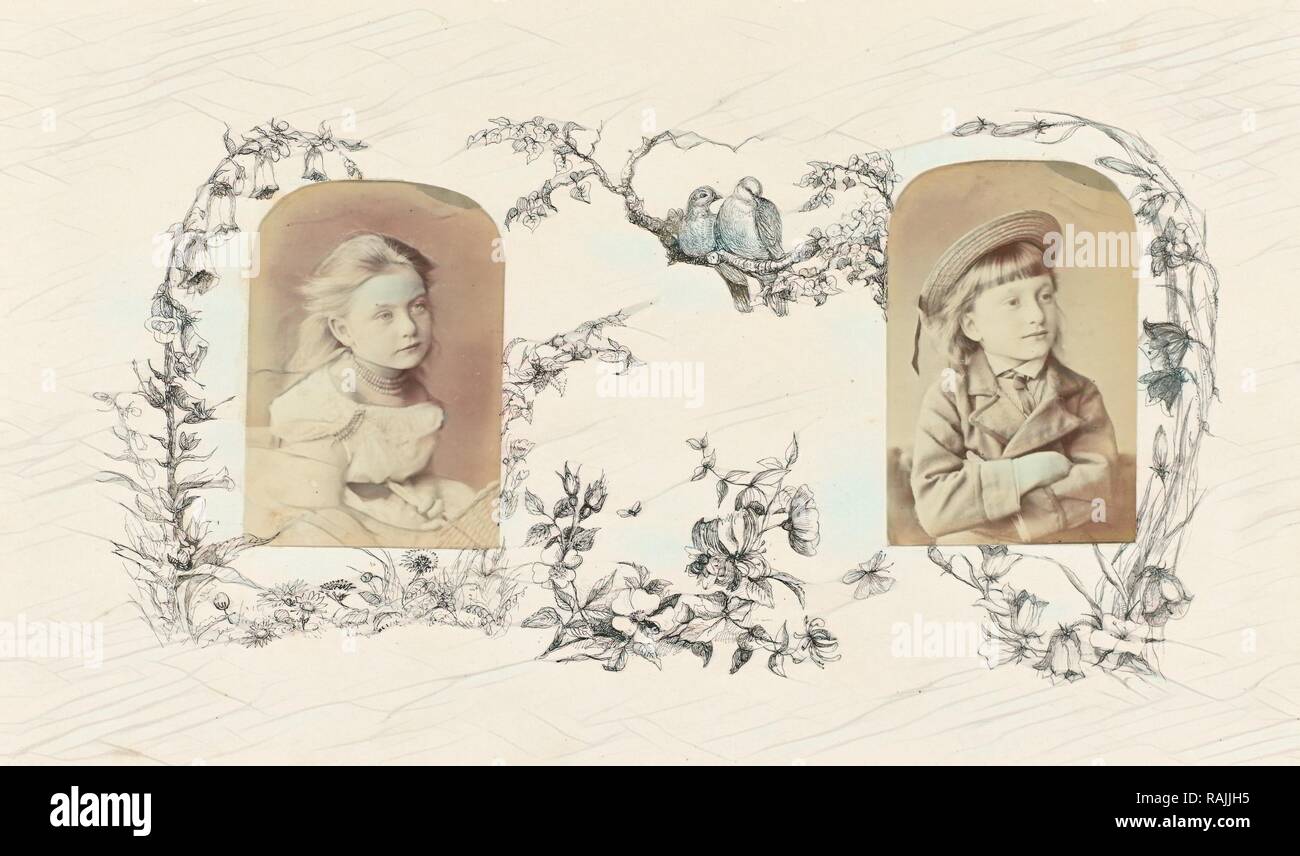 Portrait girl bordered by drawing flora, Anonymous, c. 1870 - c. 1880. Reimagined by Gibon ...