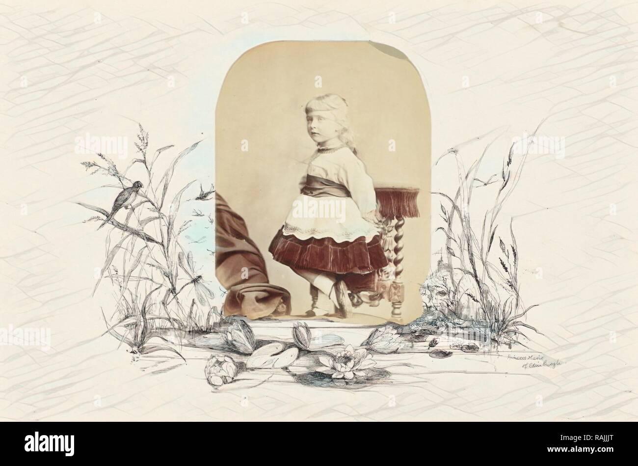 Portrait Princess Marie of Edinburgh as a child, bordered by drawing ...