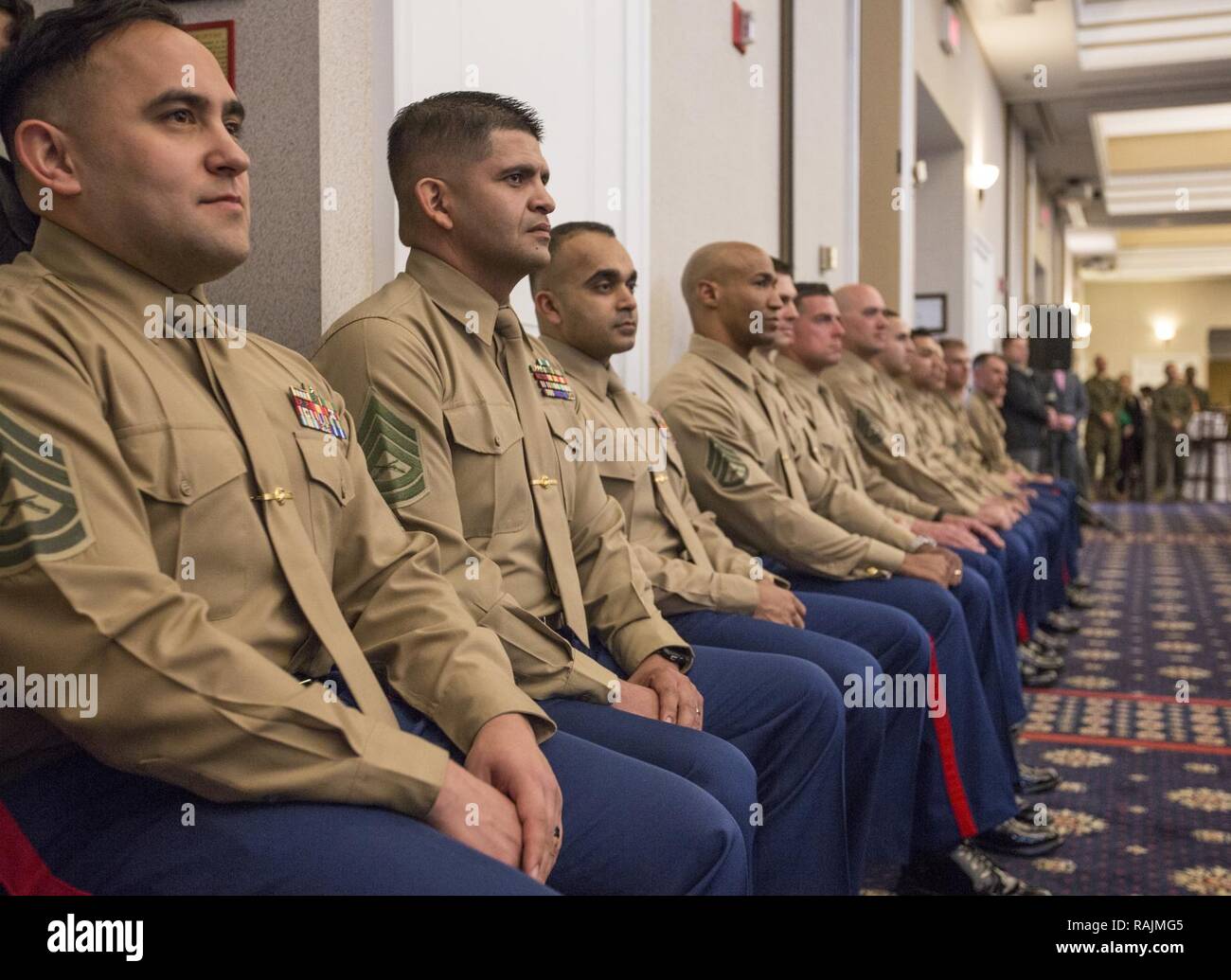 U.S. Marines sit during the Combined Awards Ceremony at Marine Corps ...
