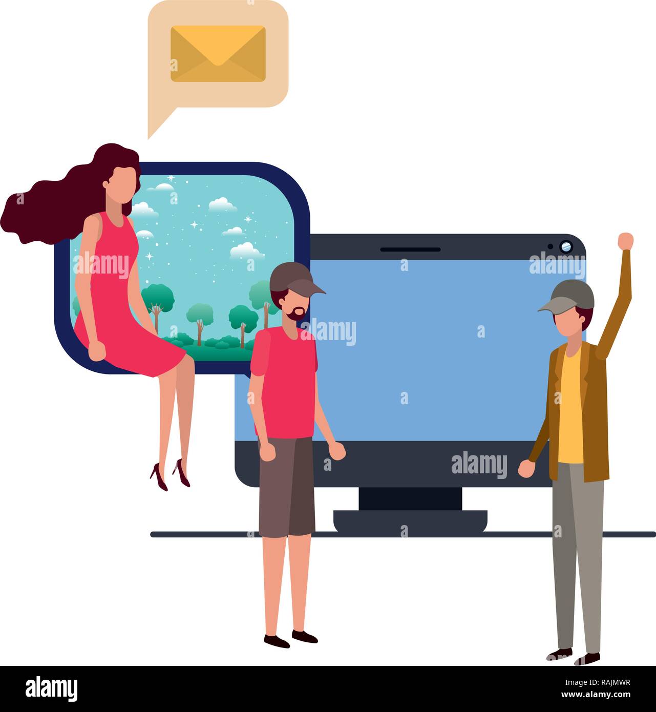 group of people with device screen avatar character Stock Vector Image ...