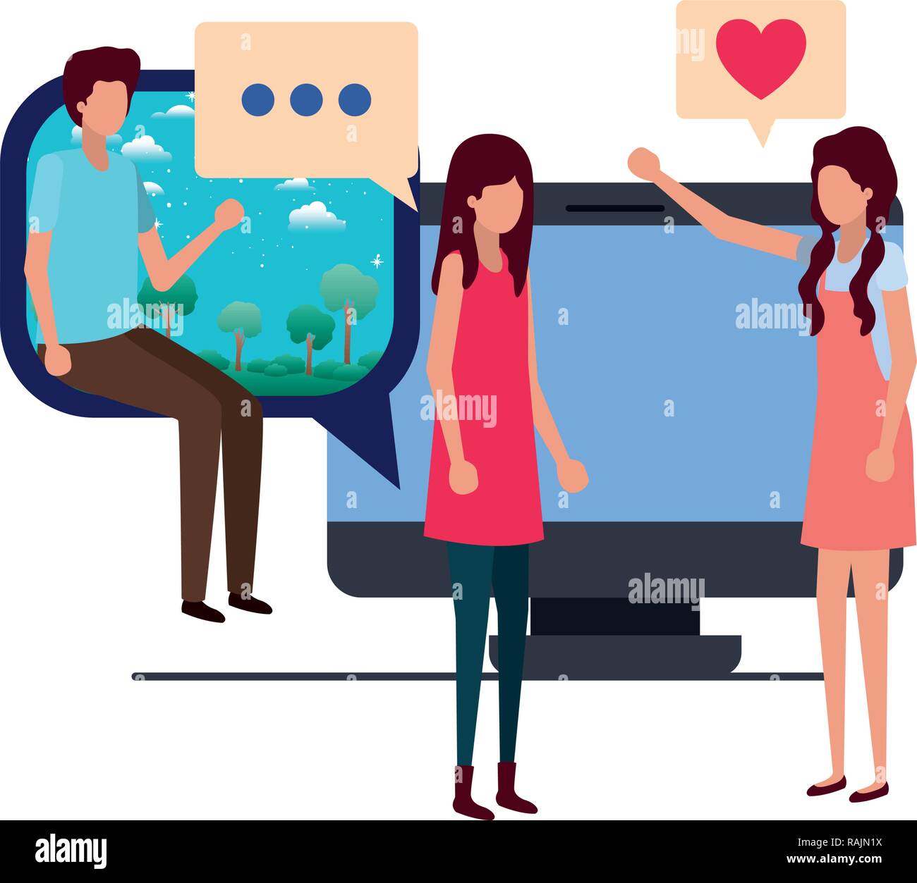 group of people with device screen avatar character Stock Vector Image ...