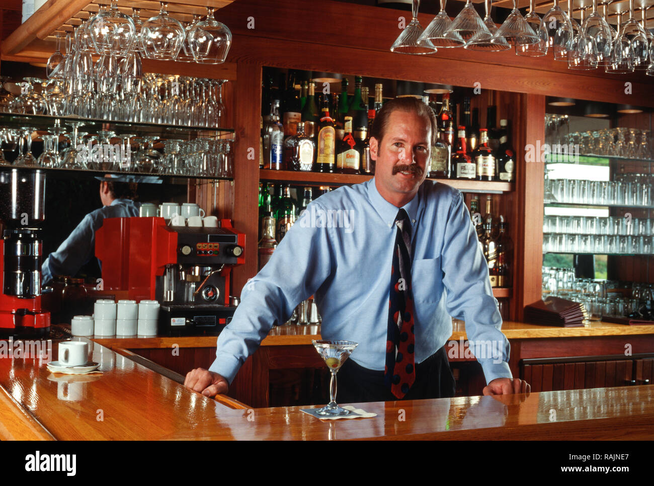 Male Bartender Works behind his Bar, USA Stock Photo - Alamy