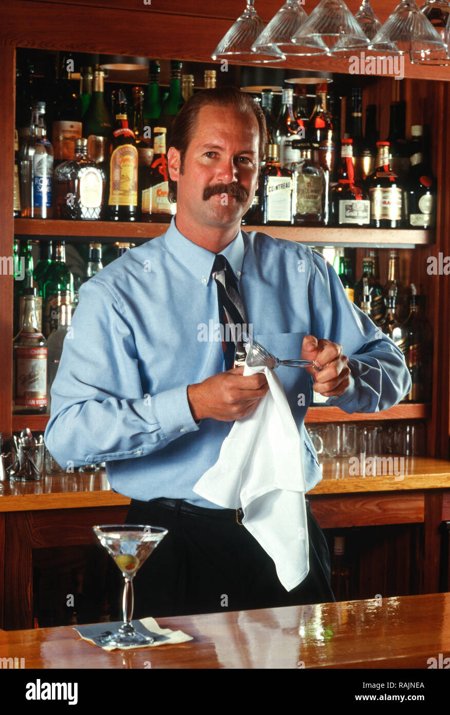 Male Bartender Works behind his Bar, USA Stock Photo - Alamy