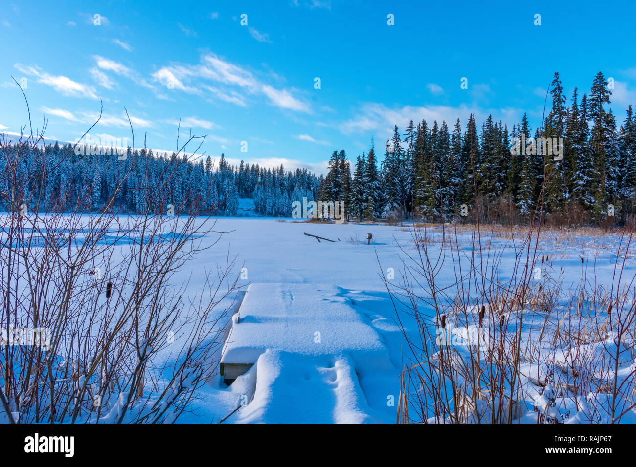 Fresh Snow On Frozen Lake After Winter Storm Stock Photo - Alamy