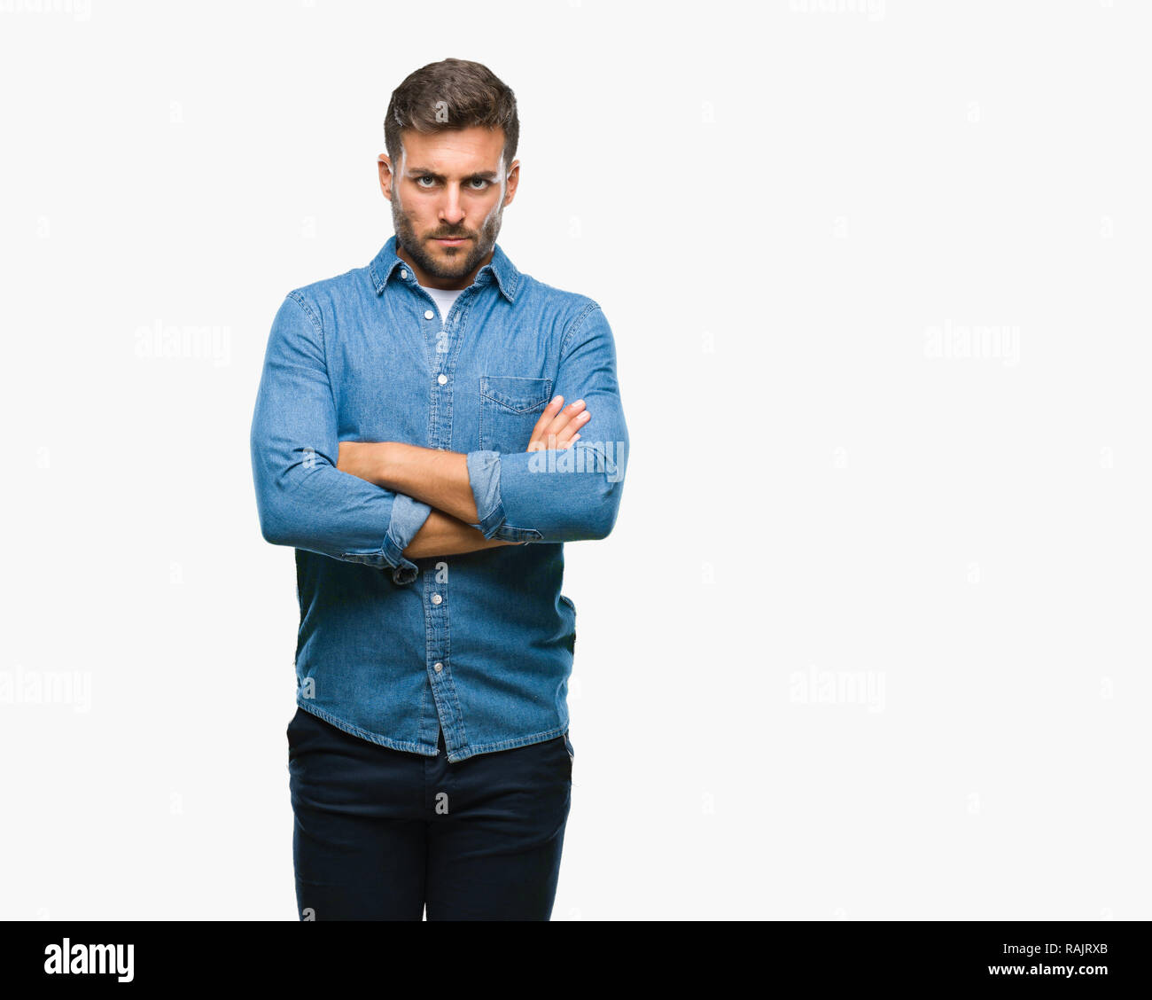 Young handsome man over isolated background skeptic and nervous ...