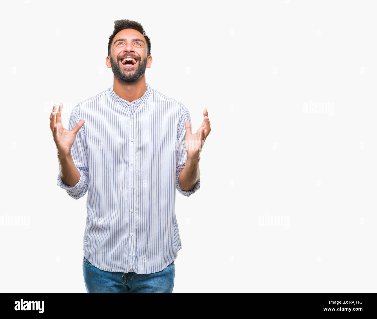 Adult hispanic man over isolated background celebrating mad and crazy ...