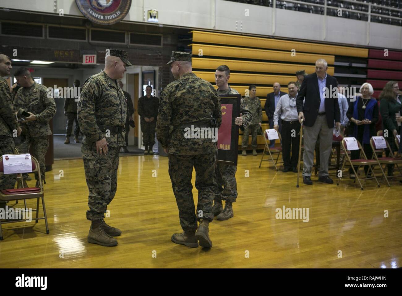 U.S. Marine Corps Lt. Col. John C. Golden, left, off going commanding ...